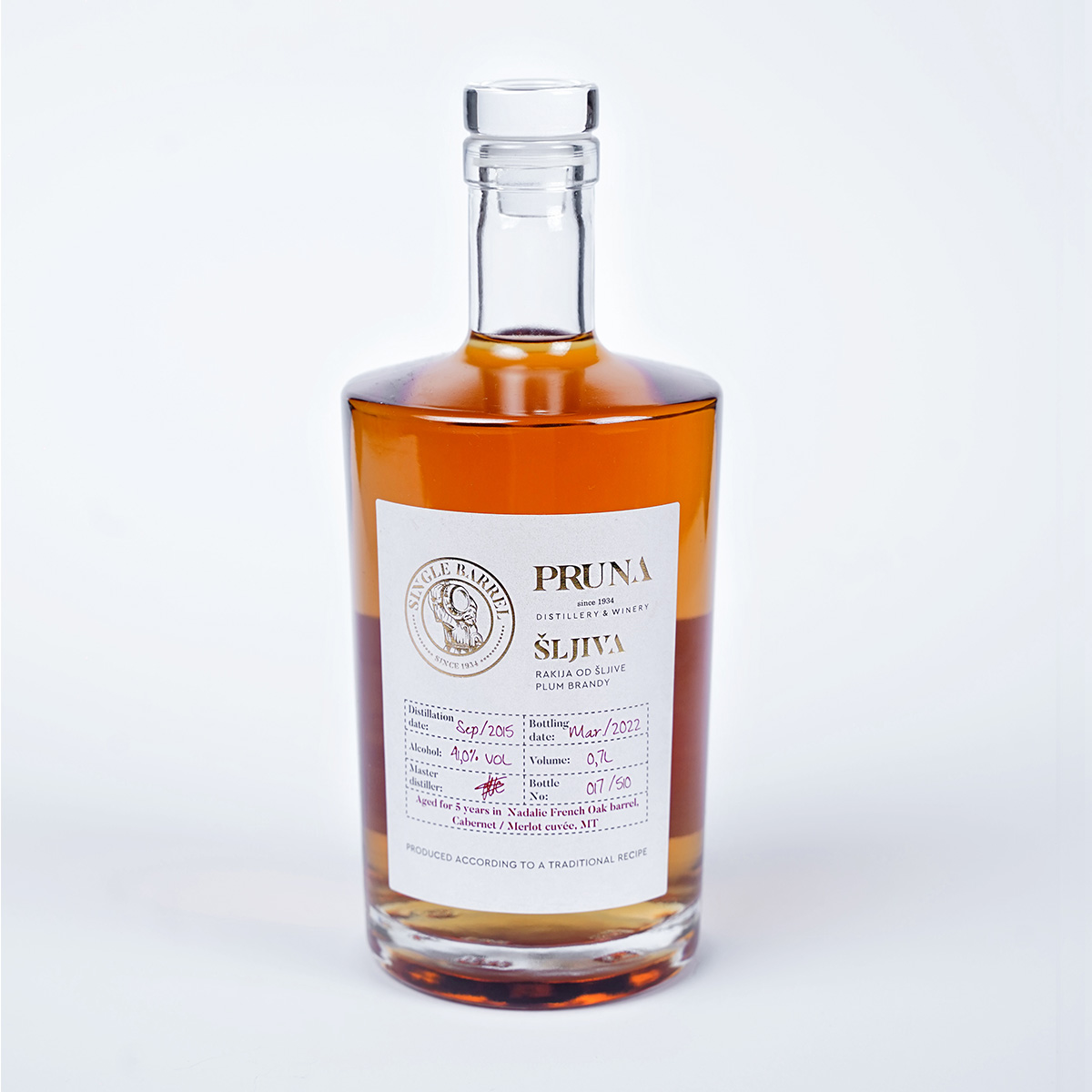Single Barrel rakija od šljive – francuski hrast Nadalie 0,7L – Pruna